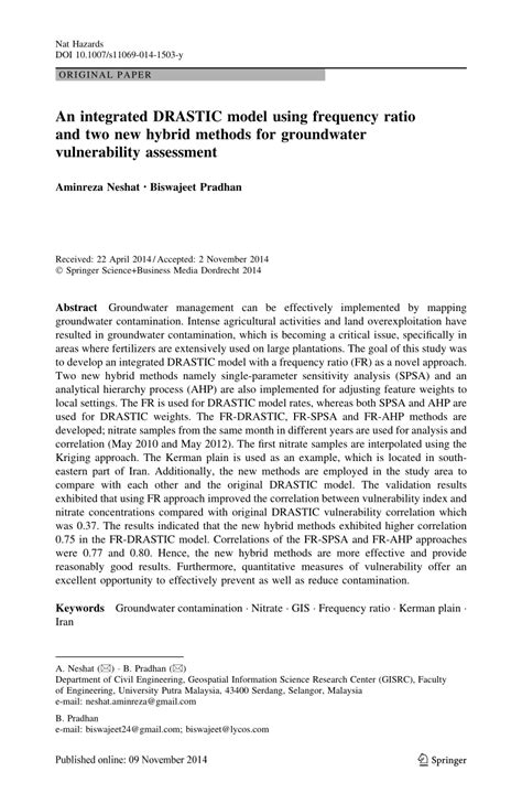 Pdf An Integrated Drastic Model Using Frequency Ratio And Two New