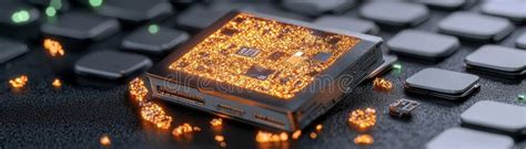 Advanced Microchip Displaying Radiant Technology On A Black Keyboard