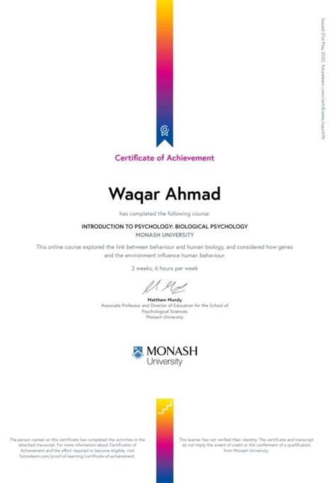 Waqar Ahmad On Linkedin Course Certificate Introduction To Psychology Biological Psychology