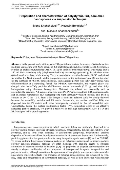 Pdf Preparation And Characterization Of Polystyrene Tio2 Core Shell