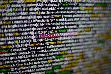 Macro Photo Of Computer Screen With Program Source Code And Highlighted Cybersecurity