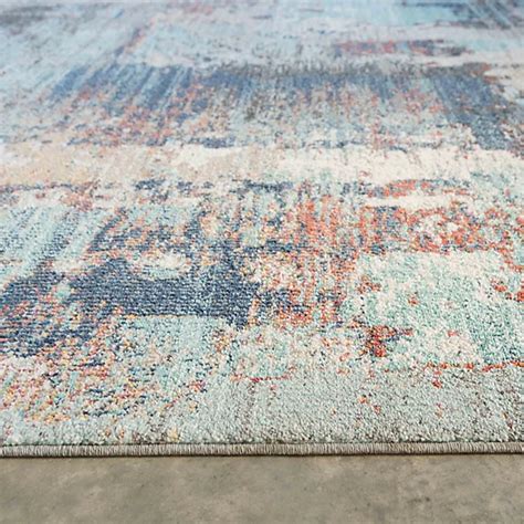 Blue Abstract Soft Distressed Fireside Living Area Rug 240cm X 330cm