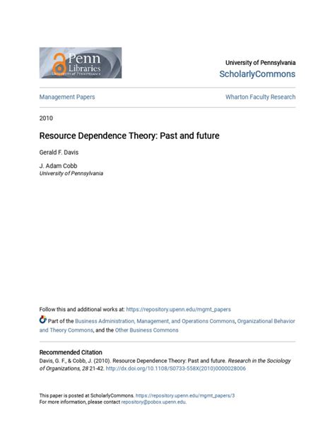 Resource Dependence Theory Past And Future Pdf