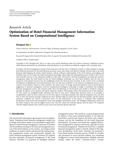 Pdf Optimization Of Hotel Financial Management Information System Based On Computational