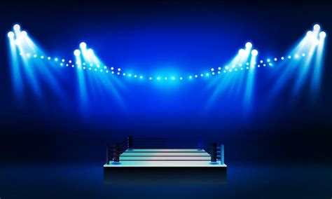 복싱 링 경기장 및 투광 조명 벡터 디자인 밝은 경기장 경기장 조명 프리미엄 벡터