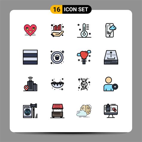 16 Universal Flat Color Filled Line Signs Symbols Of Technology Connection Hand Cloud Food