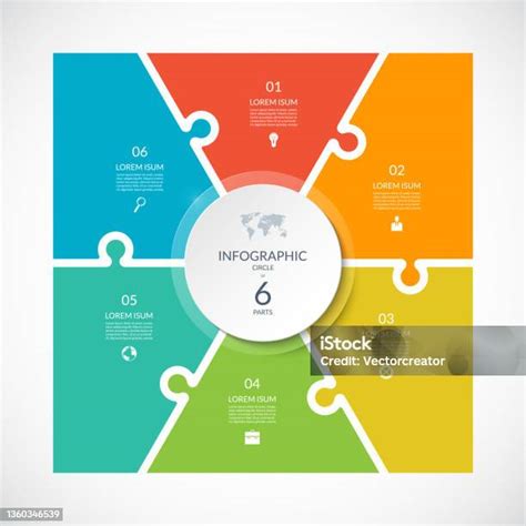 퍼즐 스타일의 인포그래픽 스퀘어 템플릿 6개의 부품 옵션이 있는 벡터 주기 다이어그램 6에 대한 스톡 벡터 아트 및 기타 이미지 6 부분의 인포그래픽 Istock