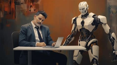 Premium Ai Image Man Doing Job Interview With Robot Or Artificial
