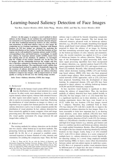 Pdf Learning Based Saliency Detection Of Face Images