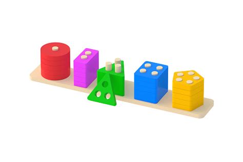 흰색 배경에 격리된 취학 전 교육을 위한 기하학적 도형이 있는 분류기 교육 논리 장난감 몬테소리 게임 3차원 형태에 대한 스톡 사진 및 기타 이미지 Istock