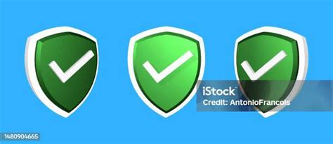 3d 방패 보호 아이콘은 체크로 설정됩니다 보안 보장 아이콘 방패 기호 안전 개념에 확인 표시 벡터 그림 3차원 형태에 대한