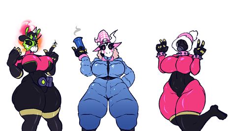 Rule 34 3girls Armwear Belt Big Breasts Breasts Chocker Enormous Breasts Female Female Only