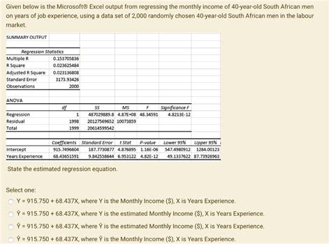 solved given below is the microsoft excel output from regressing the monthly income of 40 year