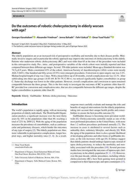 Do The Outcomes Of Robotic Cholecystectomy In Elderly Worsen With Age Request Pdf
