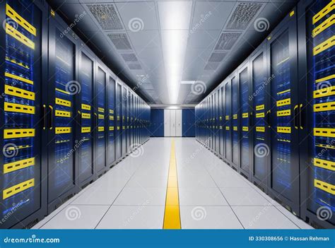 Cloud Computing Background With Server Racks And Digital Data Streams