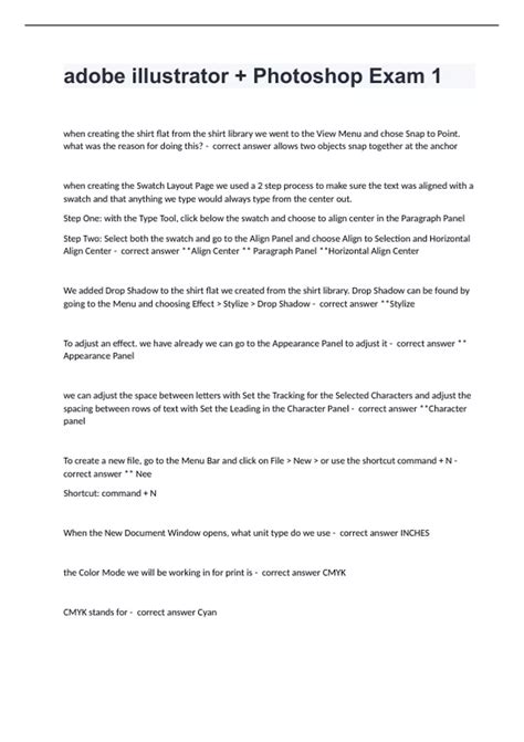 Adobe Illustrator Photoshop Exam 1 Question And Answers 2024 Verified To Pass Adobe