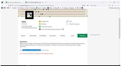 statistics can t be seen by stats owner website geocaching forums