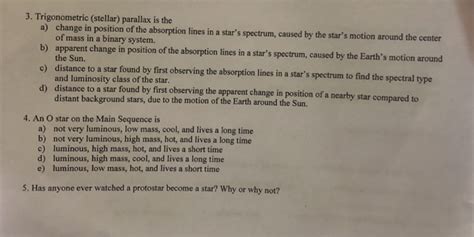 Solved 3 Trigonometric Stellar Parallax Is The A B O