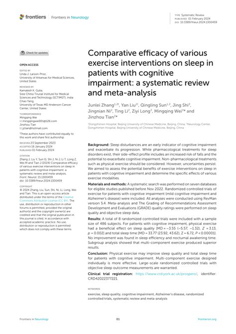 Pdf Comparative Efficacy Of Various Exercise Interventions On Sleep In Patients With Cognitive