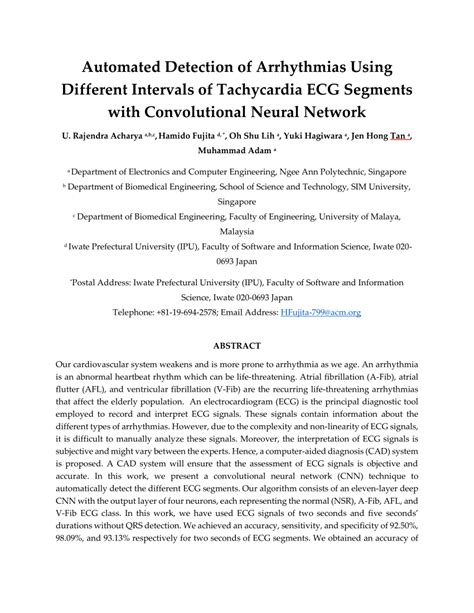 Pdf Automated Detection Of Arrhythmias Using Different Intervals Of Tachycardia Ecg Segments