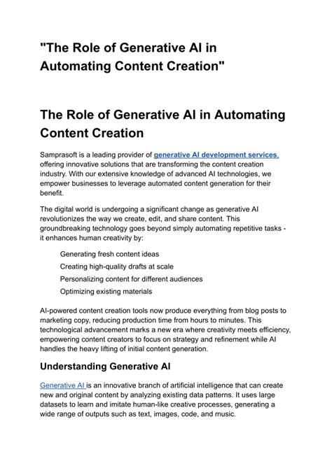 Ppt The Role Of Generative Ai In Automating Content Creation
