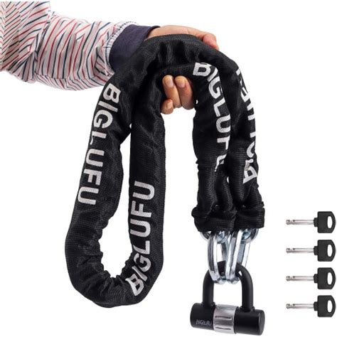 Biglufu Motorcycle Lock Chain Locks Heavy Duty 4ft Long 15mm Cut Proof Square Chains Ideal For