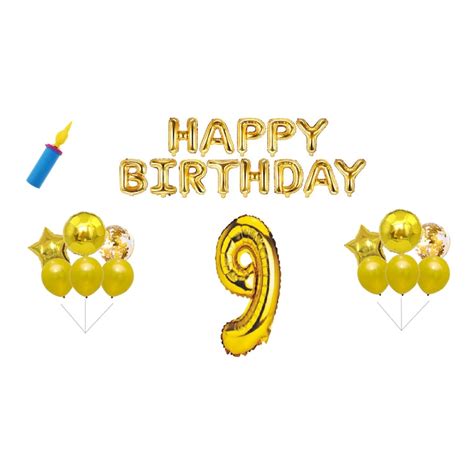 Комплект балони за рожден ден 9 години Честит рожден ден злато