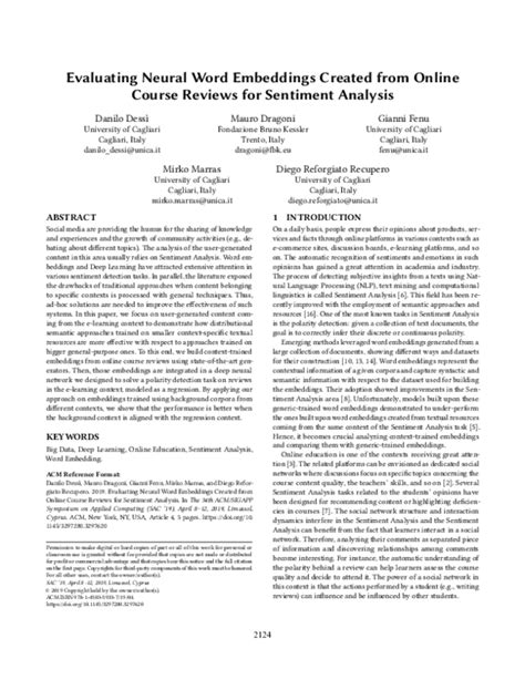 Pdf Evaluating Neural Word Embeddings Created From Online Course Reviews For Sentiment Analysis