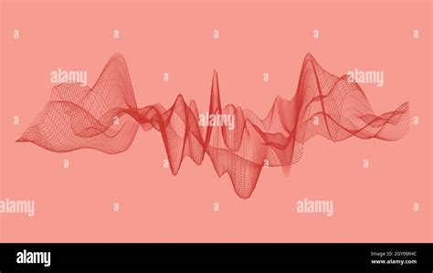 Red Translucent 3d Wireframe Wave Structure Abstract Visualization Of Audio Sound Waves Or