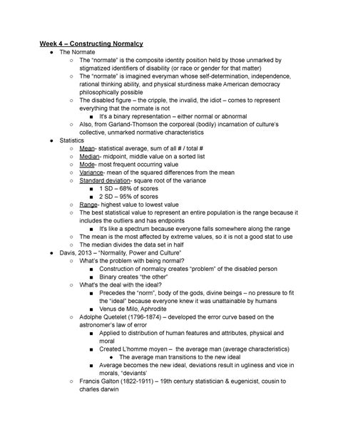 Ds Lecture Notes Quiz 2 Week 4 Constructing Normalcy The Normate