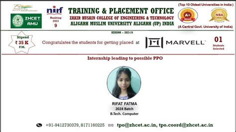Campus Placement Selection 2023 24 Training And Placement Office Zhcet Amu