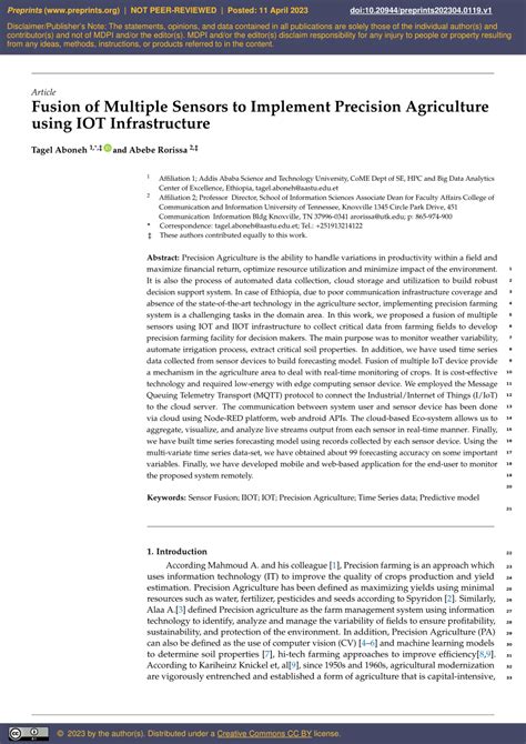Pdf Fusion Of Multiple Sensors To Implement Precision Agriculture