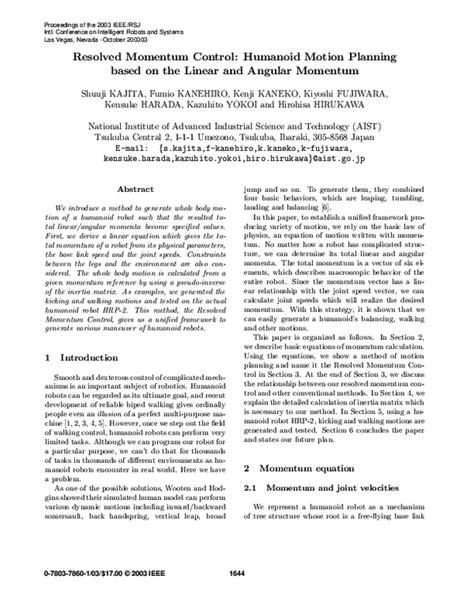 Pdf Resolved Momentum Control Humanoid Motion Planning Based On The