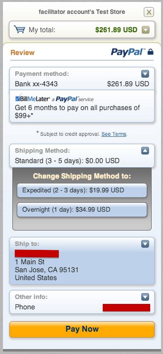 paypal mobile express checkout shipping methods stack overflow