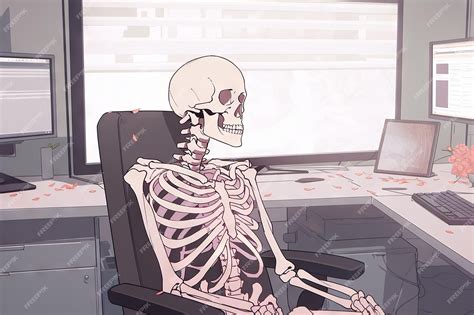 Premium Ai Image A Skeleton In An Office Chair Adding An Eerie Twist