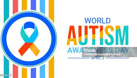 세계 자폐증 인식의 날 배경은 타이포그래피와 함께 화려한 디자인과 리본을 가지고 있습니다 자폐증 인식의 날 배경 World