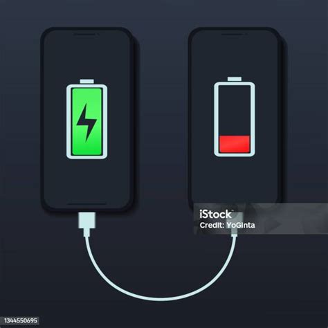배터리가 부족하고 Usb 연결이 가능한 전체 배터리 표시기를 갖춘 스마트폰 세트입니다 방전 및 완전 충전 된 스마트 폰 배터리 에너지를 전송합니다 장치 화면에 대한 스톡