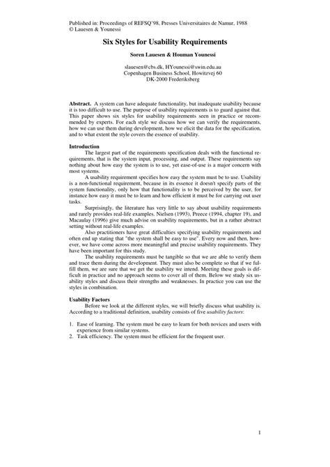 Pdf Six Styles For Usability Requirements
