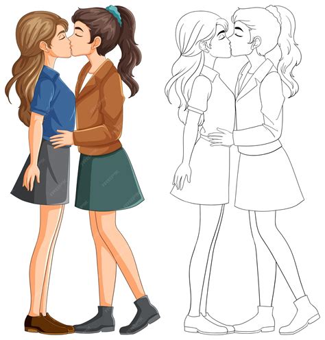 Premium Vector Lesbian Couple Kissing Cartoon Isolated