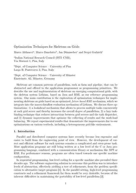 Pdf Optimization Techniques For Skeletons On Grids