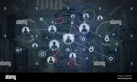 image of profile icons connecting with lines and circles against cables