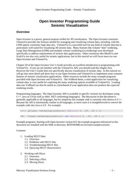 Pdf Open Inventor Programming Guide Seismic Visualization Pdfslidenet