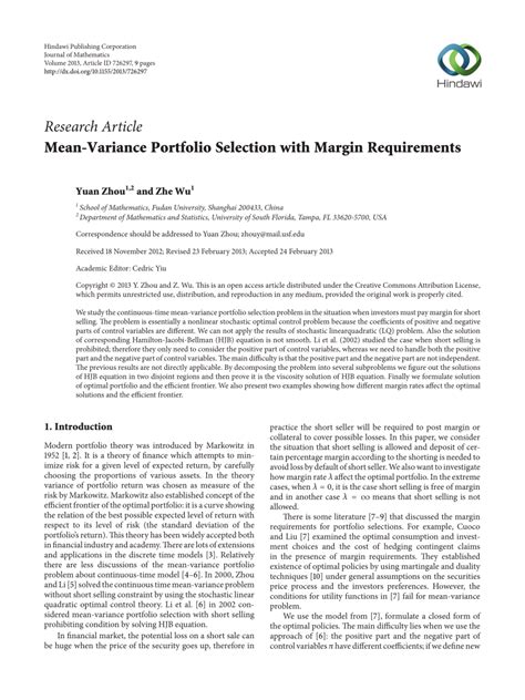 Pdf Mean Variance Portfolio Selection With Margin Requirements