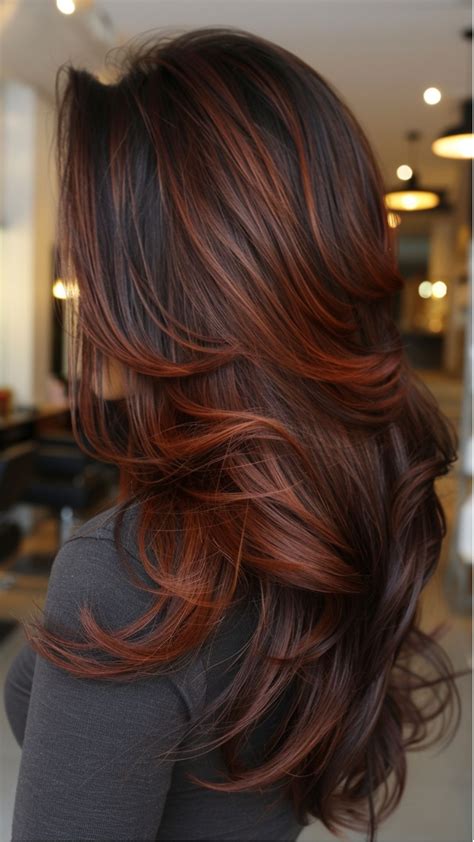 Stunning Balayage For Dark Brown Hair In Copper Hues Deep Auburn Red