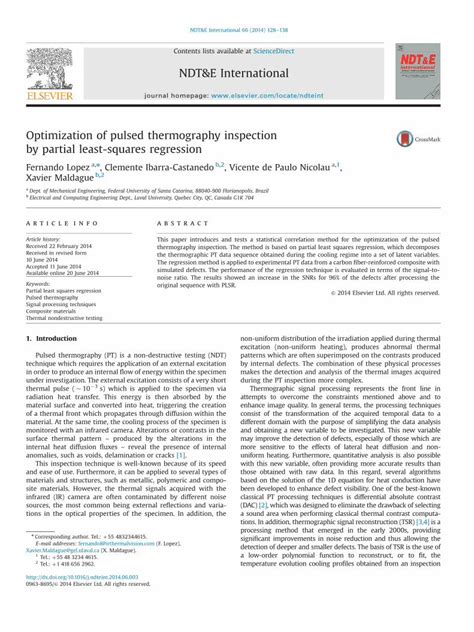 Pdf Optimization Of Pulsed Thermography Inspection By Partial Least Squares Regression