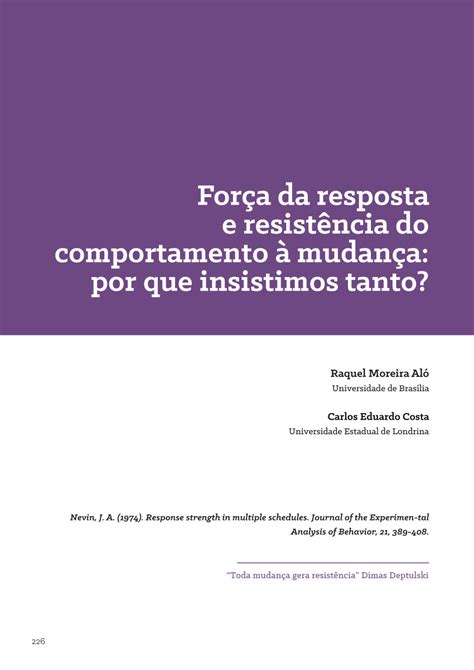 Pdf Força Da Resposta Comportamento à Mudança E Resistência Do