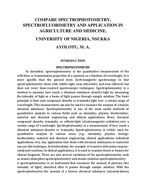Pdf Compare Spectrophotometry Spectrofluorimetry And Application In Agriculture And Medicine