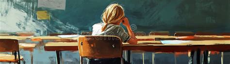 Illustration Of A Lonely Student Facing Classroom Board Alone In School Generative Ai Stock