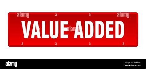 value added button value added square red push button stock vector