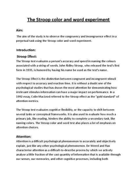 The Stroop Color And Word Experiment Introduction Stroop Effect The Stroop Test Evaluates A